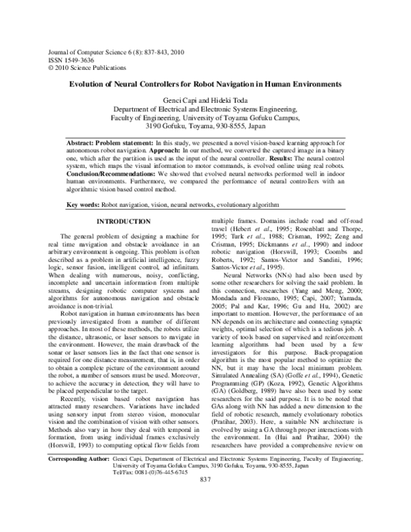 (PDF) Evolution of Neural Controllers for Robot Navigation in Human Environments