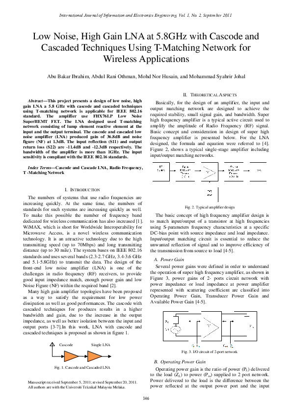 (PDF) Low Noise, High Gain LNA at 5.8GHz with Cascode andCascaded Techniques Using T-Matching ...