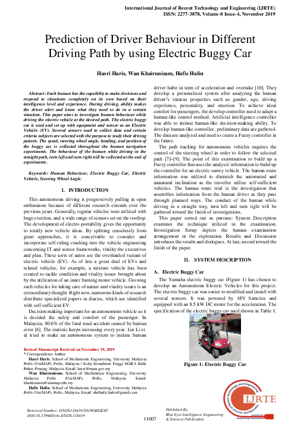 (PDF) Prediction of Driver Behaviour in Different Driving Path by using ...