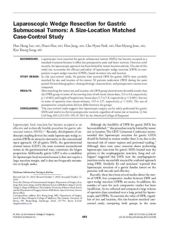 (PDF) Laparoscopic Wedge Resection for Gastric Submucosal Tumors: A ...