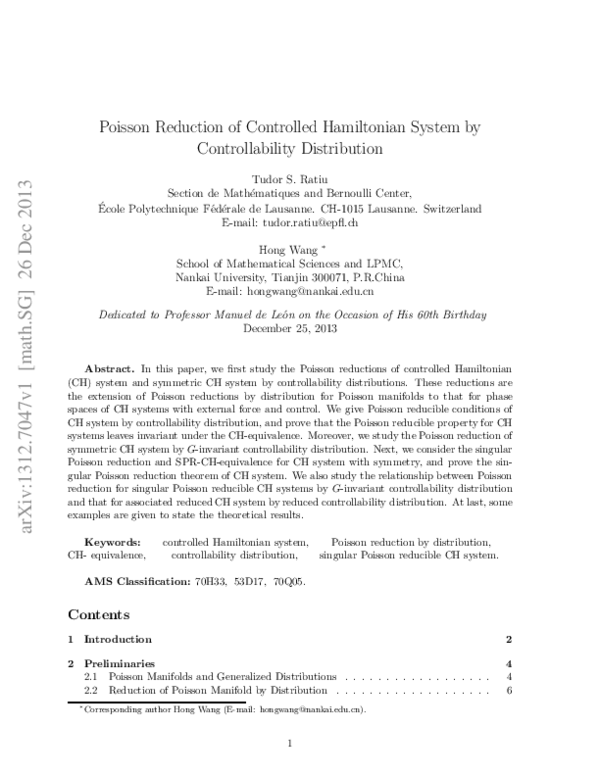 Pdf Optimal Reduction Of Controlled Hamiltonian System With Poisson Structure And Symmetry