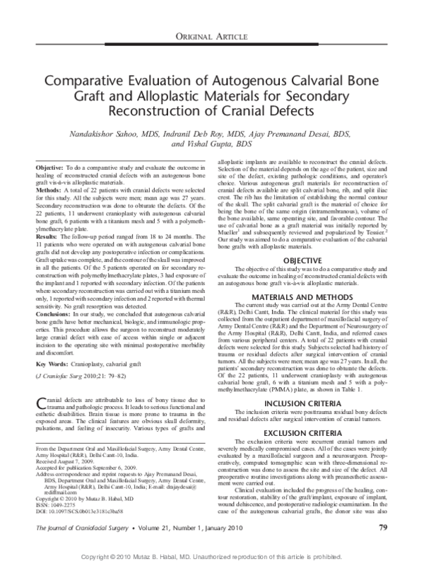 (PDF) Comparative Evaluation of Autogenous Calvarial Bone Graft and ...