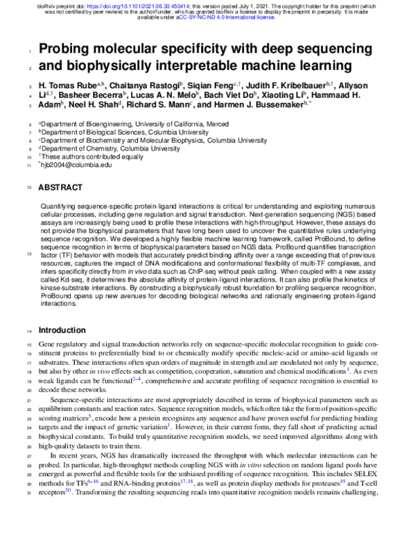 (PDF) Probing molecular specificity with deep sequencing and biophysically interpretable machine ...