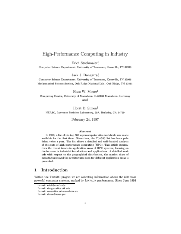 Pdf High Performance Computing In Industry Horst Simon