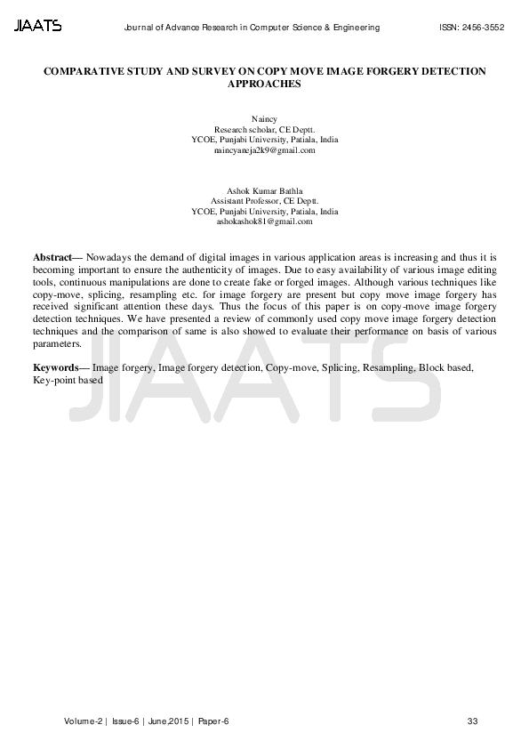 (PDF) Comparative Study and Survey on Copy Move Image Forgery Detection Approaches