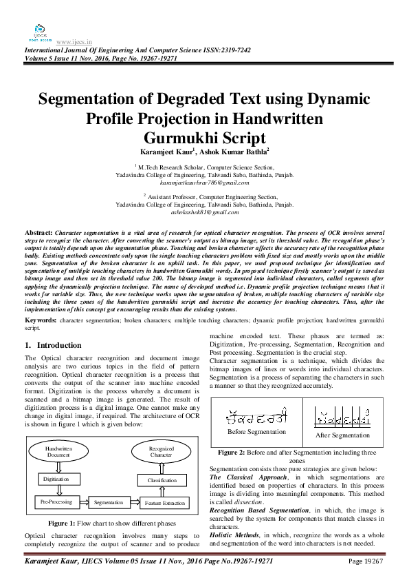 (PDF) Segmentation of Degraded Text using Dynamic Profile Projection in Handwritten Gurmukhi ...
