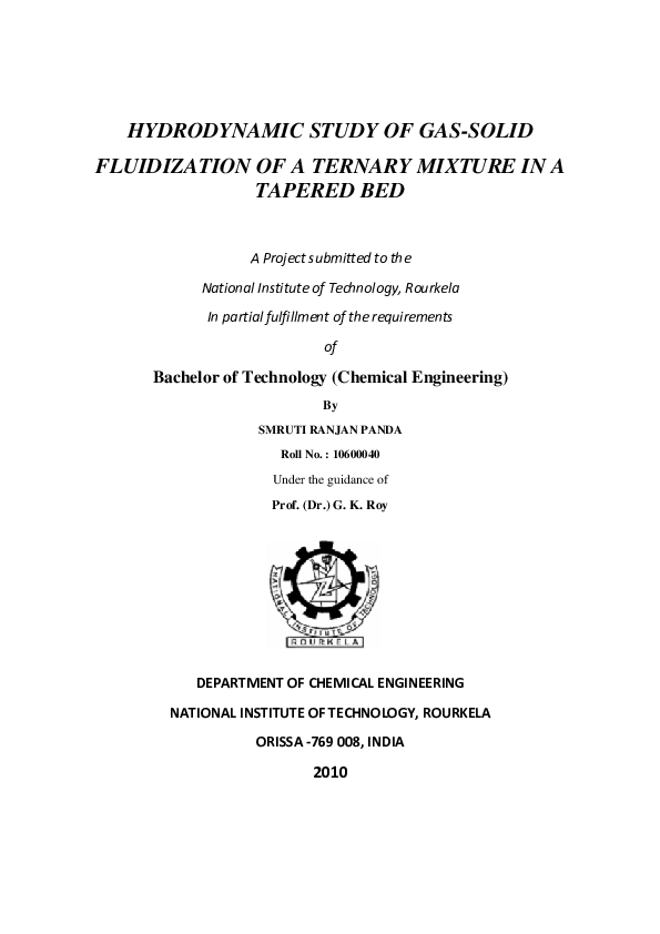 (PDF) Hydrodynamic Study of Gas-Solid Fluidization of a Ternary Mixture in a Tapered Bed