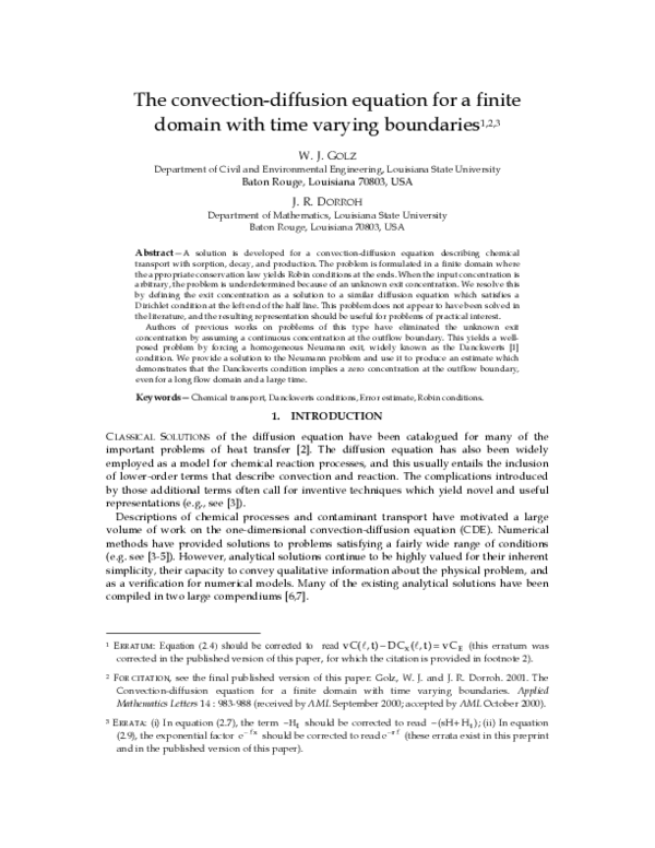 (PDF) The convection-diffusion equation for a finite domain with time varying boundaries