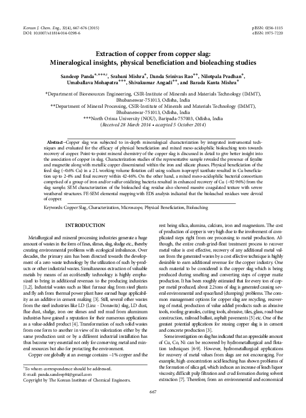(PDF) Extraction of copper from copper slag: Mineralogical insights ...