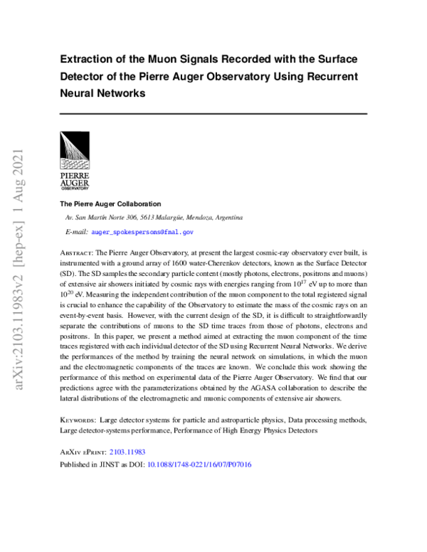 (PDF) Extraction of the Muon Signals Recorded with the Surface Detector of the Pierre Auger ...