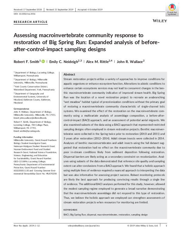 (PDF) Assessing macroinvertebrate community response to restoration of ...