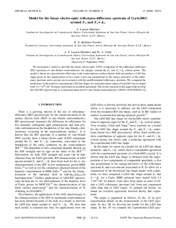 (PDF) Model for the linear electro-optic reflectance-difference spectrum of GaAs(001 ...