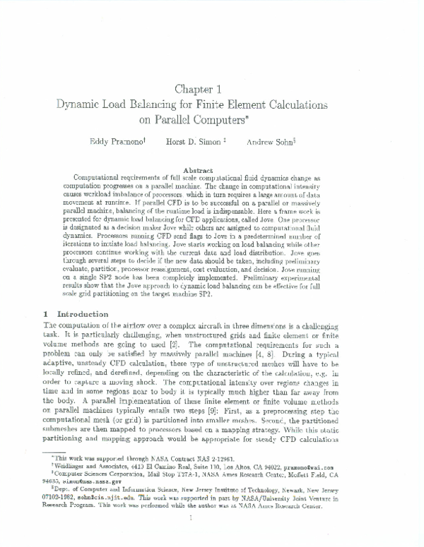 Pdf Dynamic Load Balancing For Finite Element Calculations On Parallel Computers