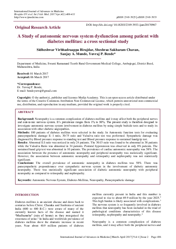 (PDF) A Study of autonomic nervous system dysfunction among patient ...