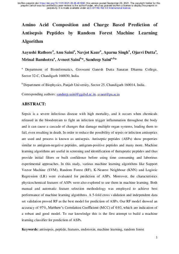 (PDF) Amino Acid Composition and Charge Based Prediction of Antisepsis Peptides by Random Forest ...