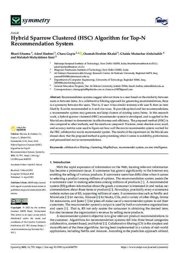 (PDF) Hybrid Sparrow Clustered (HSC) Algorithm for Top-N Recommendation System