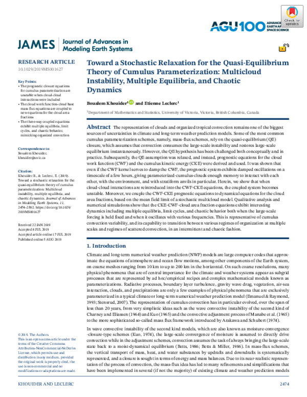(PDF) Towards a Stochastic Relaxation for the Quasi‐Equilibrium Theory of Cumulus ...