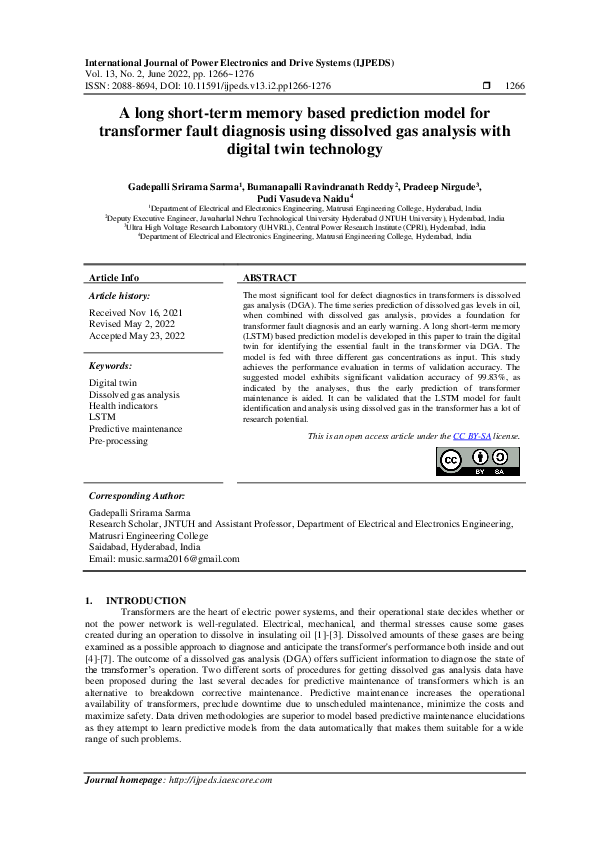 Pdf A Long Short Term Memory Based Prediction Model For Transformer Fault Diagnosis Using 