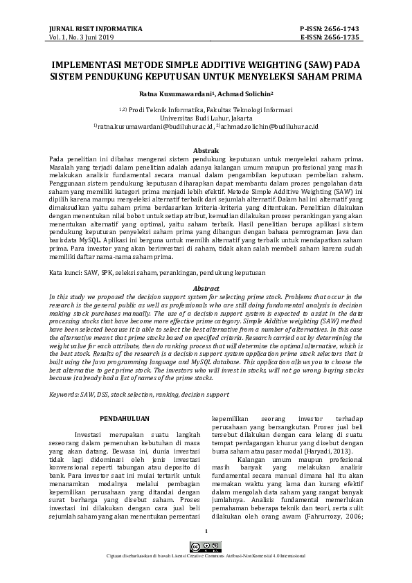 (PDF) Implementasi Metode Simple Additive Weighting (Saw) Untuk ...