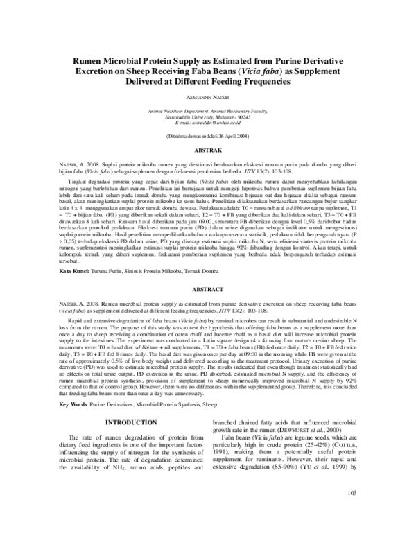 (PDF) Rumen microbial protein supply as estimated from purine ...
