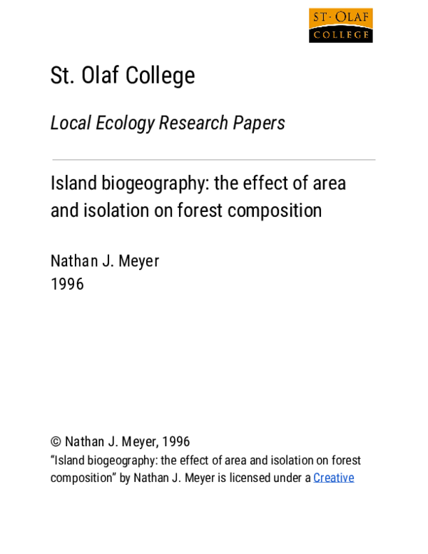 (PDF) Island biogeography : the effect of area and isolation on forest ...
