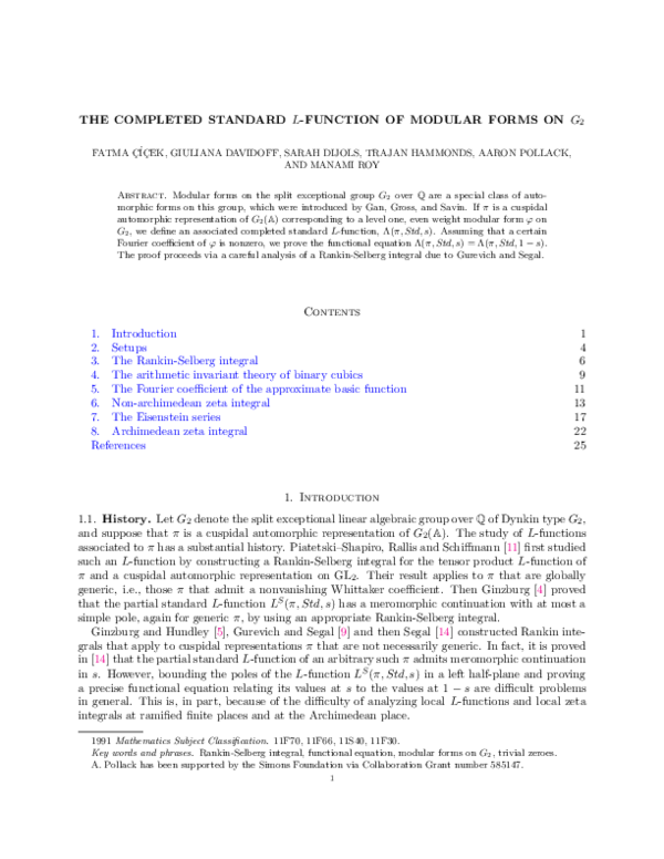 (PDF) The completed standard $L$-function of modular forms on $G_2$