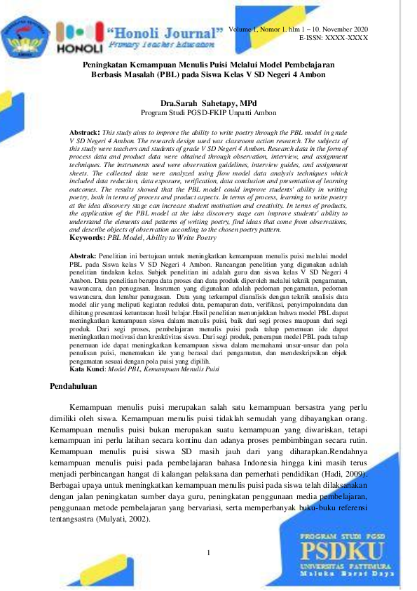 (PDF) Peningkatan Kemampuan Menulis Puisi Melalui Model Pembelajaran Kontekstual Dengan ...