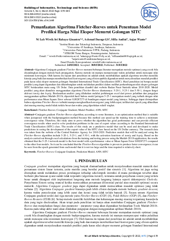 (PDF) Pemanfaatan Algoritma Fletcher-Reeves untuk Penentuan Model ...