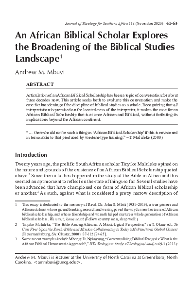 (PDF) An African Biblical Scholar Explores the Broadening of the ...