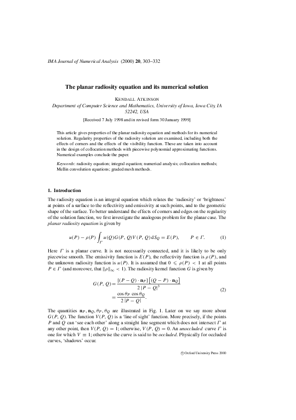 (PDF) The planar radiosity equation and its numerical solution ...