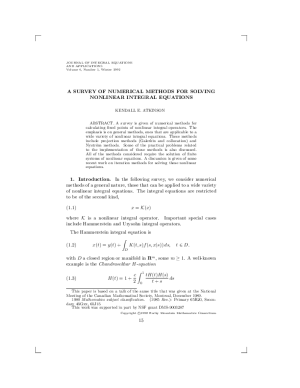 (PDF) A Survey of Numerical Methods for Solving Nonlinear Integral Equations