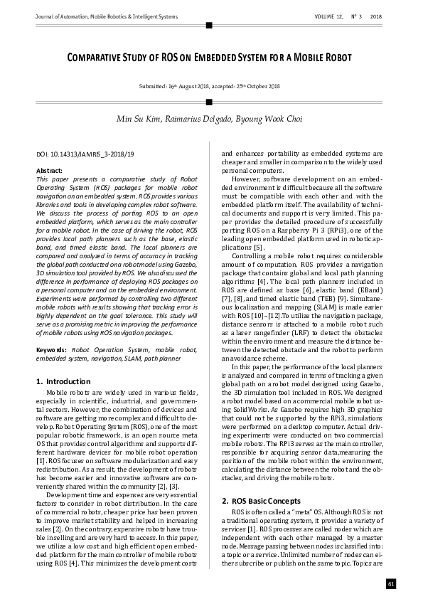(PDF) Comparative Study of ROS on Embedded System for a Mobile Robot