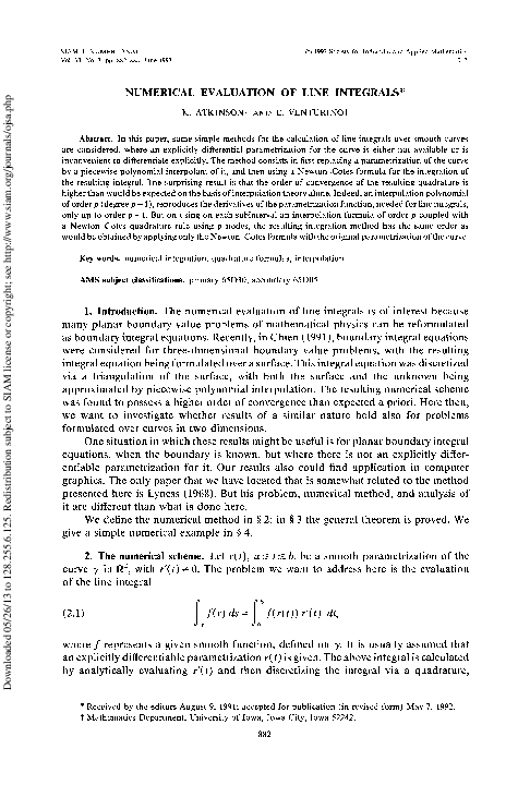 (PDF) Numerical Evaluation of Line Integrals