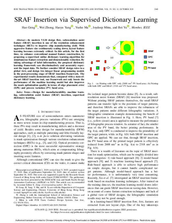 Pdf Sraf Insertion Via Supervised Dictionary Learning