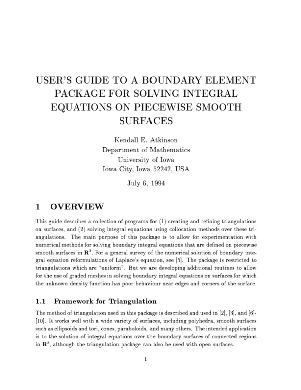 Pdf Users Guide To A Boundary Element Package For Solving Integral Equations On Piecewise