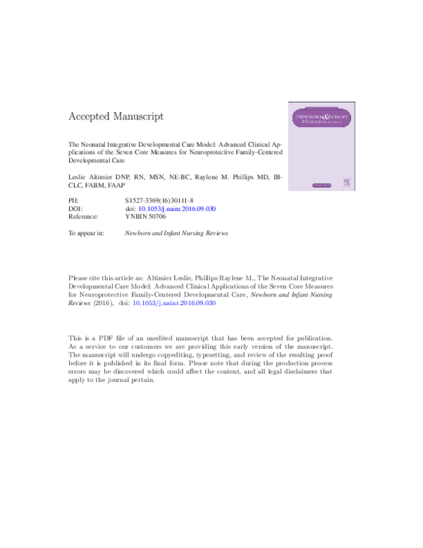 (PDF) The Neonatal Integrative Developmental Care Model: Seven ...