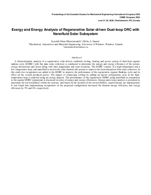 (PDF) Thermodynamic Analysis of Solar Dual-loop ORC with Nanofluid
