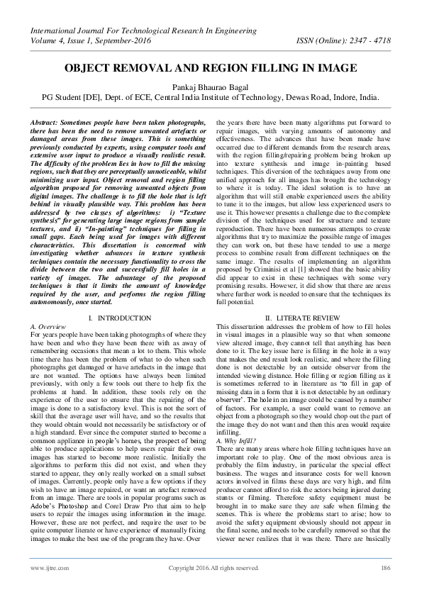 (PDF) Object Removal and Region Filling in Image