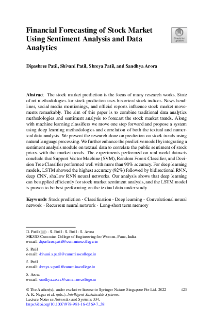 (PDF) Financial Forecasting of Stock Market Using Sentiment Analysis and Data Analytics