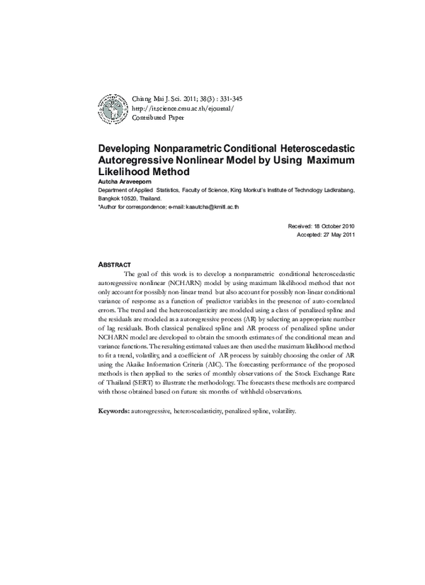 (PDF) Developing Nonparametric Conditional Heteroscedastic Autoregressive Nonlinear Model by ...