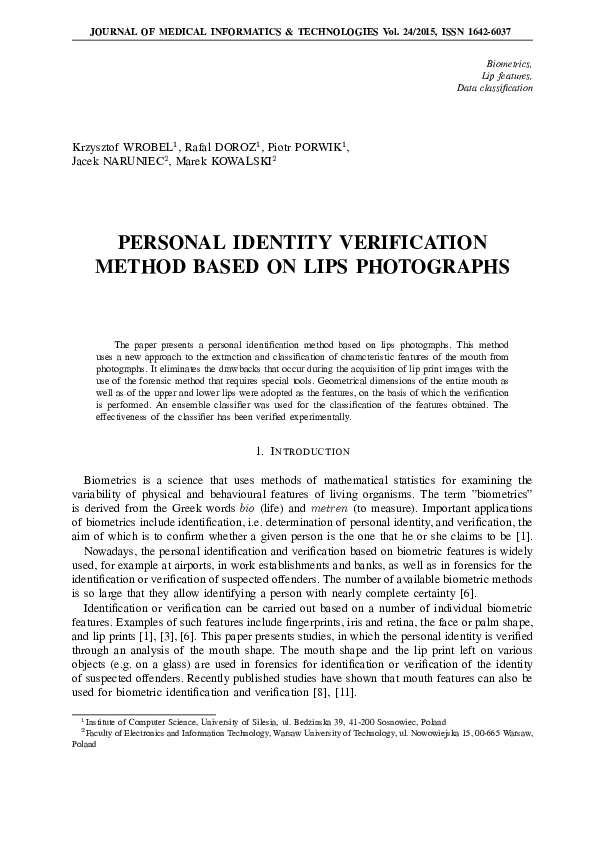 (PDF) Personal identity verification method based on lips photographs