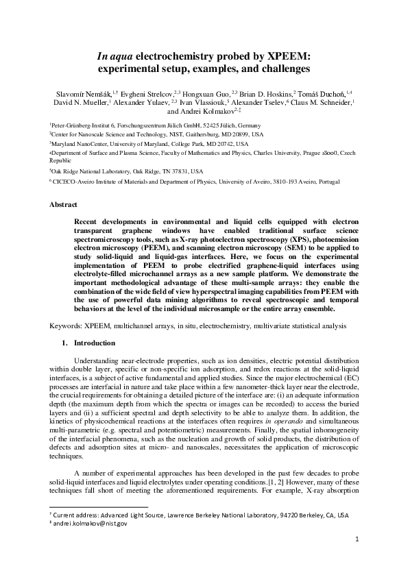 (PDF) In Aqua Electrochemistry Probed by XPEEM: Experimental Setup ...