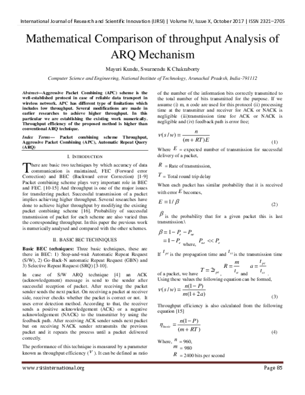 (PDF) Mathematical Comparison of throughput Analysis of ARQ Mechanism ...