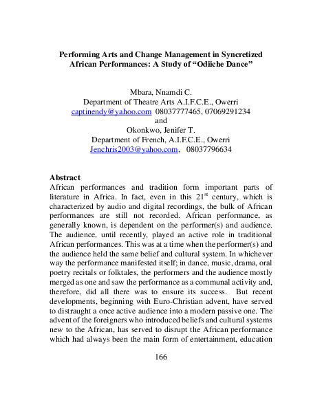 (PDF) Performing arts and change management in syncretized African ...