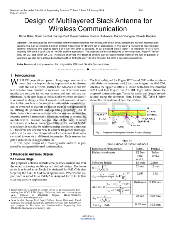 (PDF) Design of Multilayered Stack Antenna for Wireless Communication