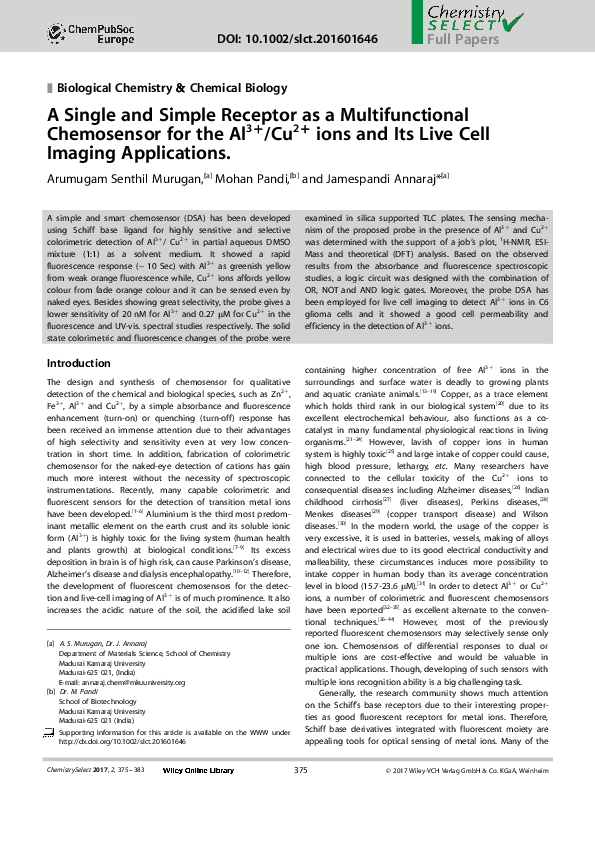 (PDF) A Single and Simple Receptor as a Multifunctional Chemosensor for ...