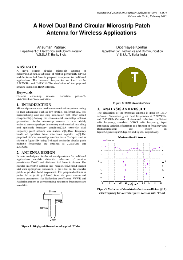 (PDF) A Novel Dual Band Circular Microstrip Patch Antenna for Wireless Applications