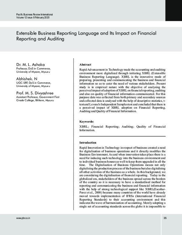 (PDF) Extensible Business Reporting Language and Its Impact on Financial Reporting and Auditing