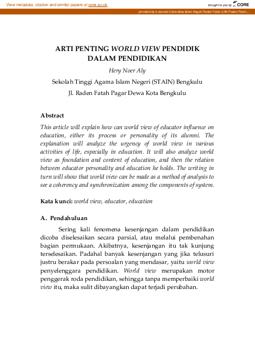 (PDF) Arti Penting World View Pendidik Dalam Pendidikan