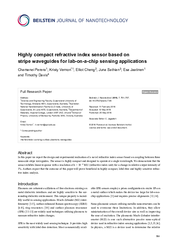 Pdf Highly Compact Refractive Index Sensor Based On Stripe Waveguides
